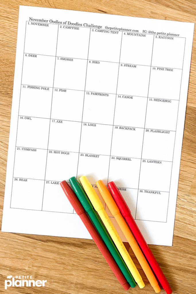 NOVEMBER Doodle Challenge with FREE Printable Drawing Page