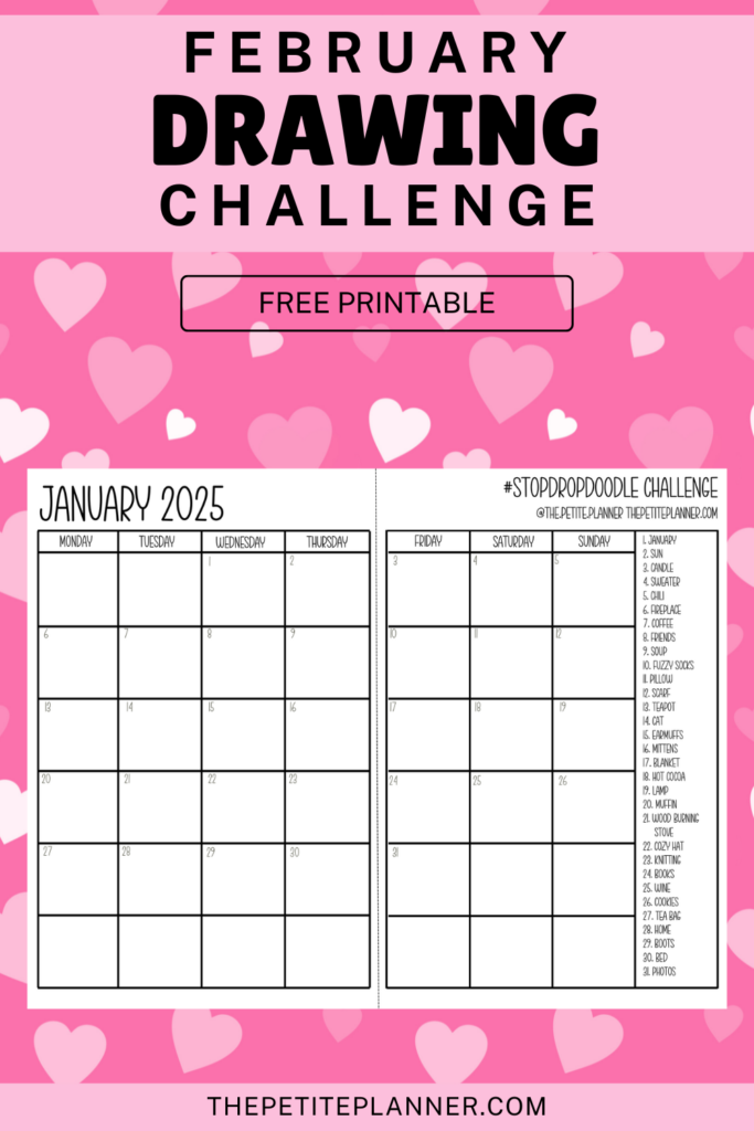 February Drawing a Day Challenge with FREE Printable