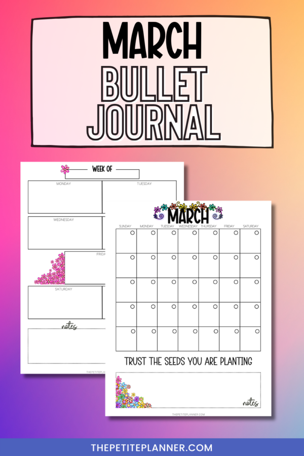 Printable March Bullet Journal (Calendar, Habit Tracker & More!)
