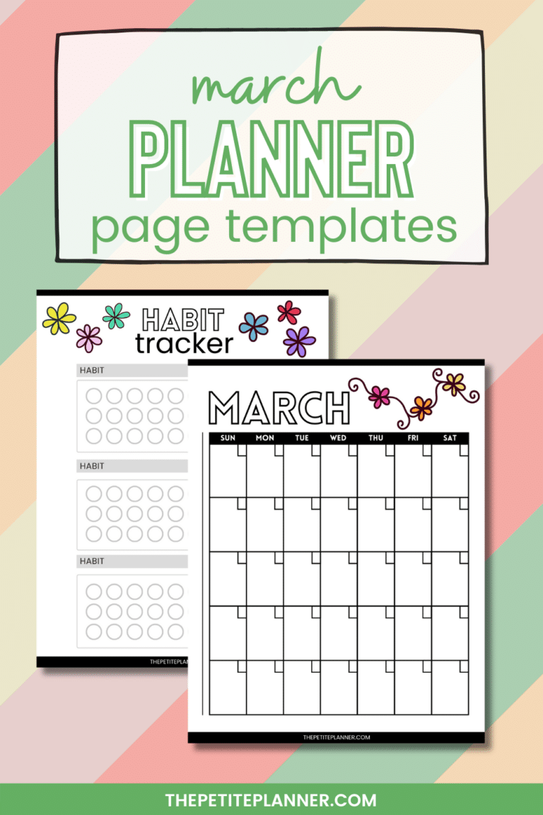 Printable March Bullet Journal (Calendar, Habit Tracker & More!)